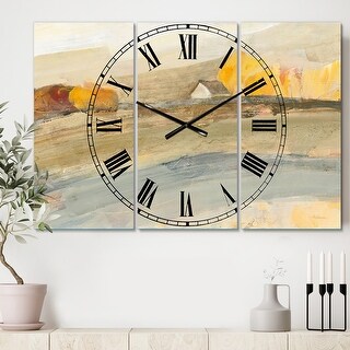 Designart 'Orange Brown Farm House' Cottage 3 Panels Large Wall CLock ...