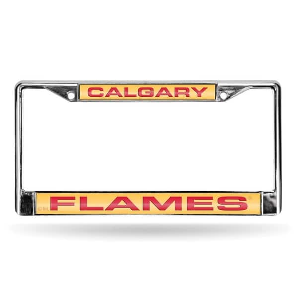 NHL Calgary Flames Laser Chrome Acrylic License Plate Wall Frame-Yellow ...