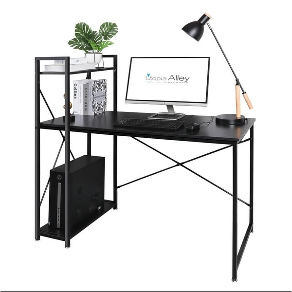 Utopia Alley Computer Desk with Shelves 47 inch Black Metal Desk with 4 Tier Storage Bookshelves Rustic Brown Black On Sale Bed Bath Beyond 26297754