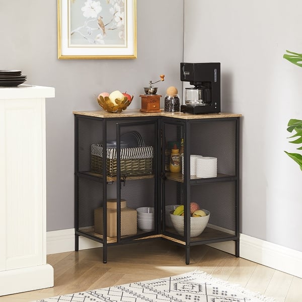 L-shaped Corner Cabinet with Doors and Storage Shelves, Free-Standing 3 ...