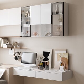 Modern Home Office Oasis: Wall-Mounted Desk & Shelving Unit Combo - Bed ...
