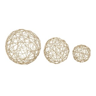 Metal Geometric Wire Orb Decorative Sculpture - Set of 3 Gold ...