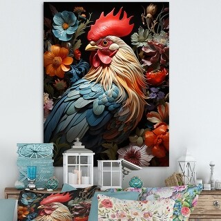 Designart "Modern Rooster Collage IV" Chicken Wall Décor Red - Modern ...