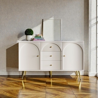 Dining Sideboard Cabinet with 3 Drawers and 2 Doors, Metal Leg Storage ...