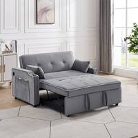 2 in 1 Sectional Loveseat w/ Pull-out Sofa Bed, Convertible Recliner Chair Bed with USB Ports ...