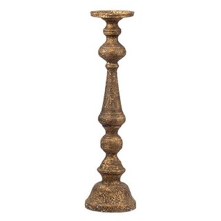 Mia 24 Inch Pillar Candle Holder, Antique Brass Metal, Turned Pedestal ...