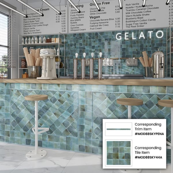 Antiek 1.25 in. x 7.9 in. Glossy Blue Ceramic Pencil Tile Trims (0.7 sq ...