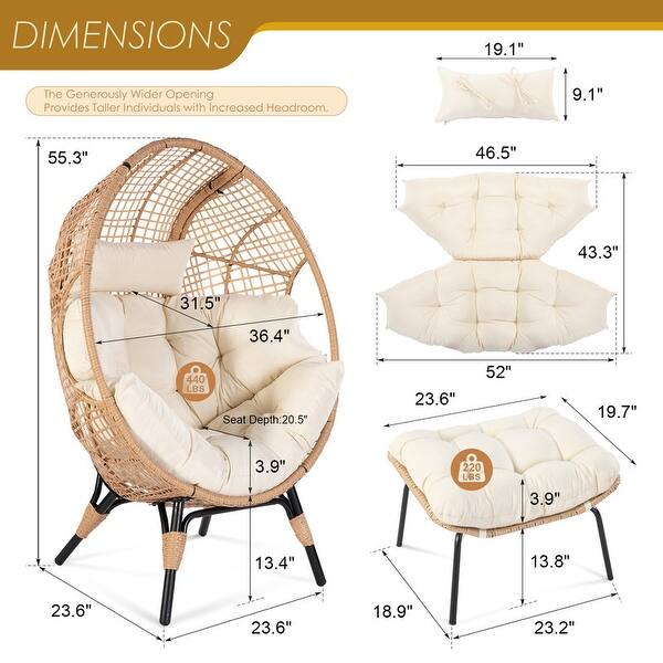 Patio Indoor Outdoor Egg Basket Lounge Chairs with Ottoman - Bed Bath ...