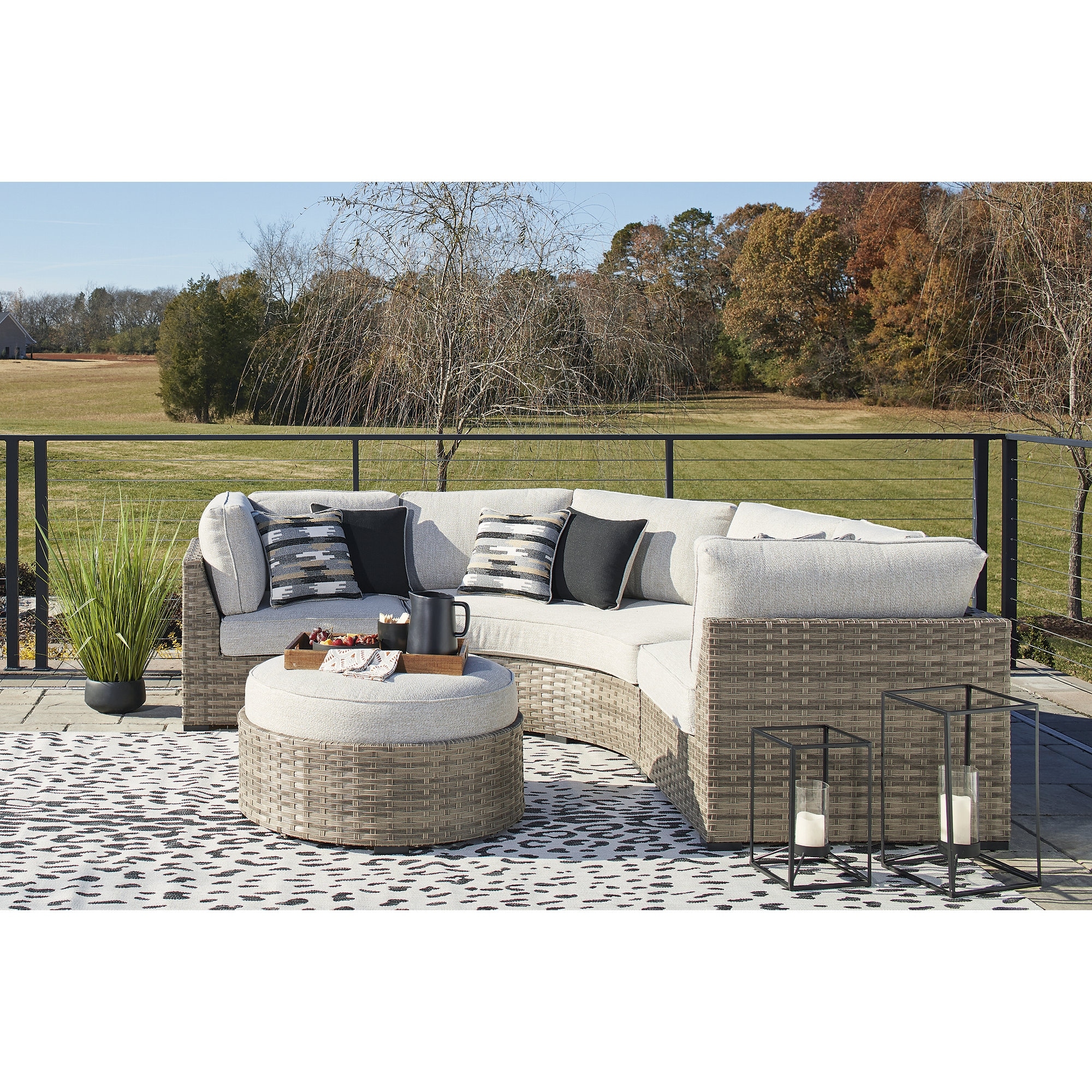 Catalina Outdoor Wicker Round Sectional Sofa with Sand Cushions - On ...