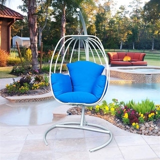 Blue Hanging Egg Swing Chair with Cushion and C Stand Single Seat - Bed ...