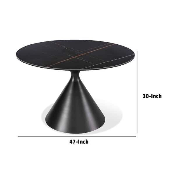 Lam 47 Inch Round Dining Table, Ceramic Top, Hourglass Pedestal Base, Black - Bed Bath & Beyond ...