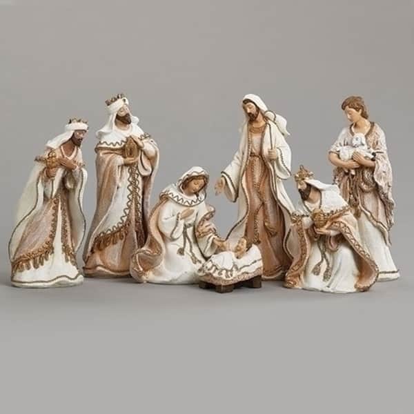 7-Piece Religious Christmas Nativity Figurine Set with Woven Rope ...