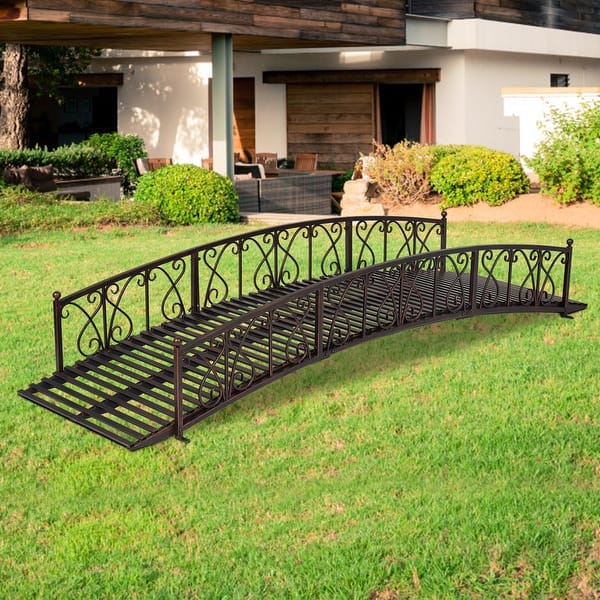 8 Ft Arched Metal Garden Bridge, Outdoor Decorative Decor Garden Arch ...