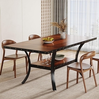 Dining Table for 4-6, 62" Rectangular Kitchen Table, 2 Tiers Large ...