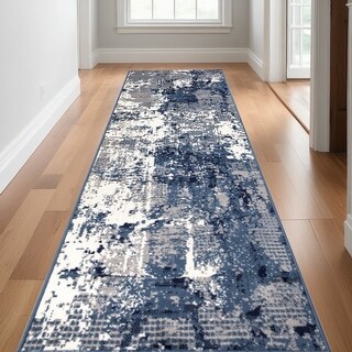 HomeRoots 10' Blue Abstract Power Loom Runner Rug - 120' X '27' X '0.5 ...