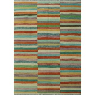 Hand-Woven Winchester Kilim Farooq Rust/Green Rug - 4'11" x 6'7" - Bed ...