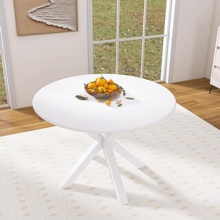 42 Inch Dining Table With Round Table Top and Steel Cross Legs - 29"H x ...