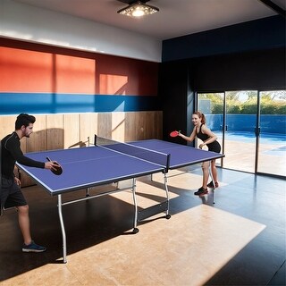 8ft Mid-Size Table Tennis Table Foldable &Portable Ping Pong Table Set ...