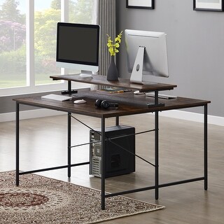 2-Person Computer Desk with MDF Top and Riser Monitor Stand Shelf ...