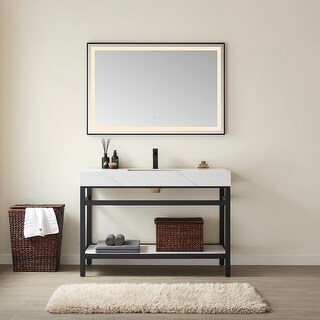 Funes 48" Single Vanity, Metal Support with Stone Top and Mirror - 48 ...