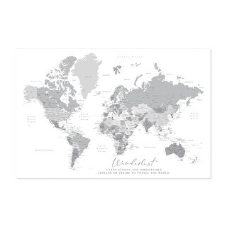 Wanderlust World Map with Cities in Gray Maps Art Print/Poster - Bed ...