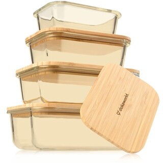 Glass Food Storage Containers With Bamboo Lids ,4 Airtight Stackable ...