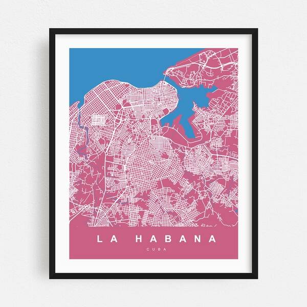 Havana Cuba La Habana Map Art Cuba Pink Maps City Art Print/Poster ...