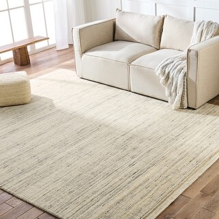 Soloman Handmade Solid Cream/ Light Blue Area Rug - Bed Bath & Beyond ...