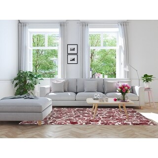 WOODCUT FALL FLOWERS CRANBERRY Area Rug By Kavka Designs - Bed Bath ...