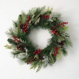 24"H Sullivans Pine And Berry Wreath, Green Winter Wreaths For Front ...