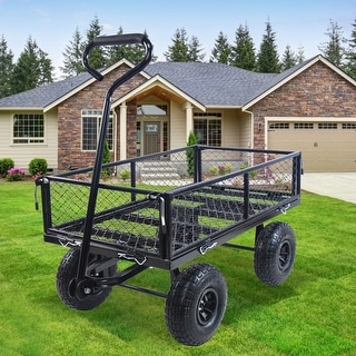 JASIWAY Outdoor Folding Steel Mesh Garden Cart Pullable Wagons - Bed ...