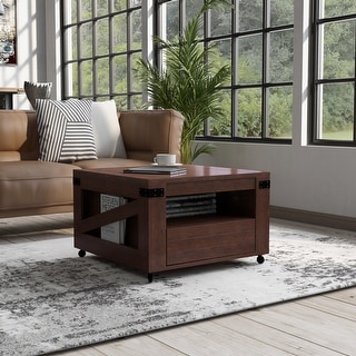 Kala Industrial 32-inch Square 1-Shelf Mobile Coffee Table by Furniture ...
