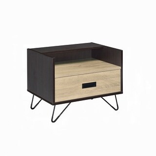 One Drawer Nightstand with Open Compartment, Oak and Black, Metal Legs ...