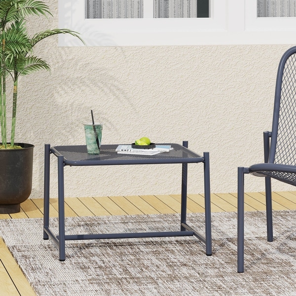 Han Outdoor Round Ceramic Tile Side Table with Iron Frame by ...