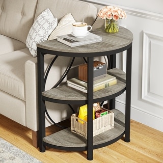 3-Tier Half Round End Table, Gray Narrow Side Table Half Circle Table ...