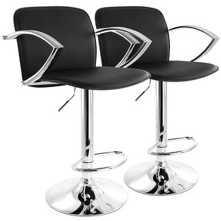 Elama 2 Piece Adjustable Faux Leather Bar Stool in Black with Chrome ...