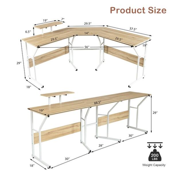 88.5 Inch L Shaped Reversible Computer Desk Table with Monitor Stand ...