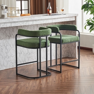 Modern Chenille Bar Stools Set of 2, Upholstered Counter Height Chairs ...