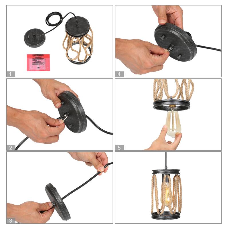 Farmhouse 1-Light Cylinder Pendant Lights for Kitchen Island - D5.5" x ...