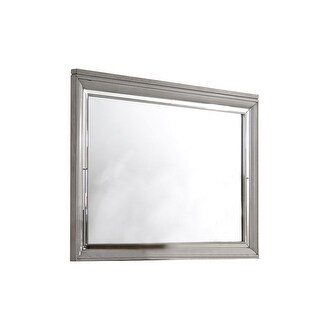 Contemporary Style Rectangular Wooden Mirror With Beveled Edge Gray ...