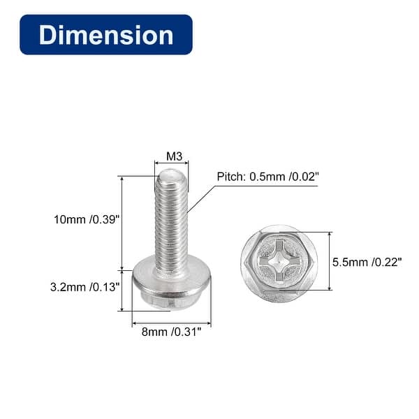 Phillips Hex Head Flange Bolts, 304 Stainless Steel Screws - Silver ...