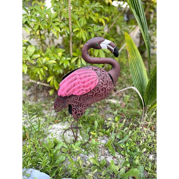 Pink Flamingo Metal Art Filigree Led Lighted Solar Garden Statue - 18.5 ...