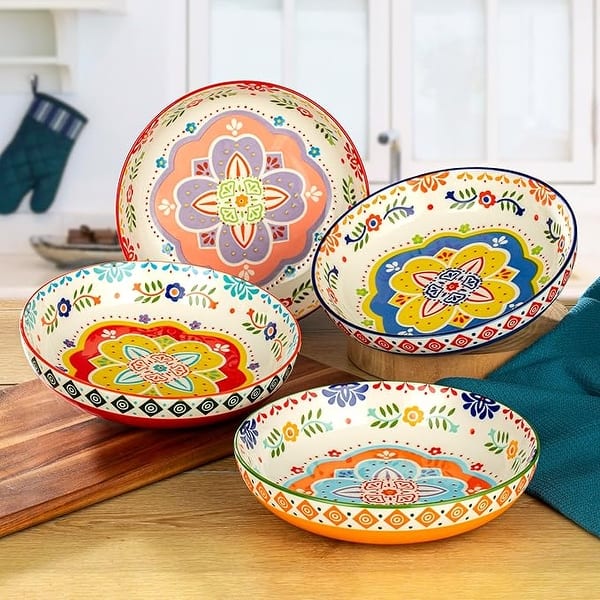 Signature Housewares Marrakesh 36 OZ Shallow Ceramic Dinner Bowls, Set ...