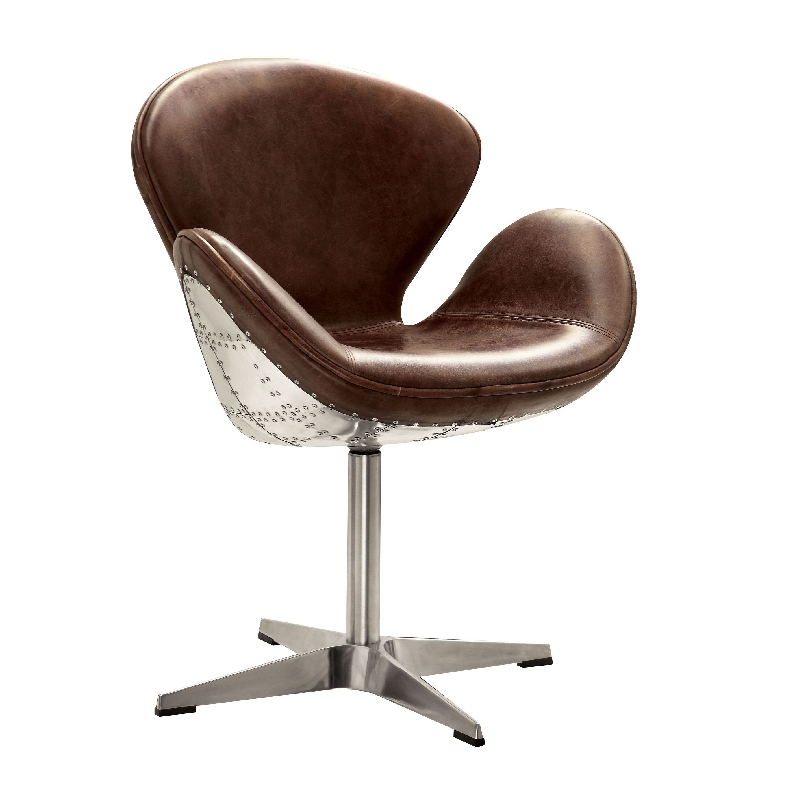 Acme Brancaster Top Grain Leather Swivel Chair Retro Brown Aluminum