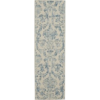 HomeRoots 7' Cream Damask Power Loom Runner Rug - 7' Runner - Bed Bath ...