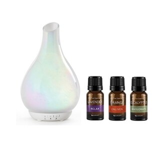 Sparoom Bliss Opal Diffuser + 3 Pack 5ml Essential Oils (Lavender, Orange, Eucalyptus) - Bed ...