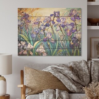 Designart "Blue Iris Radiance By The Lake I" Flower Field Wood Wall Art ...