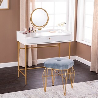 Aberdale Contemporary style Vanity Table w/ Mirror in White and gold ...