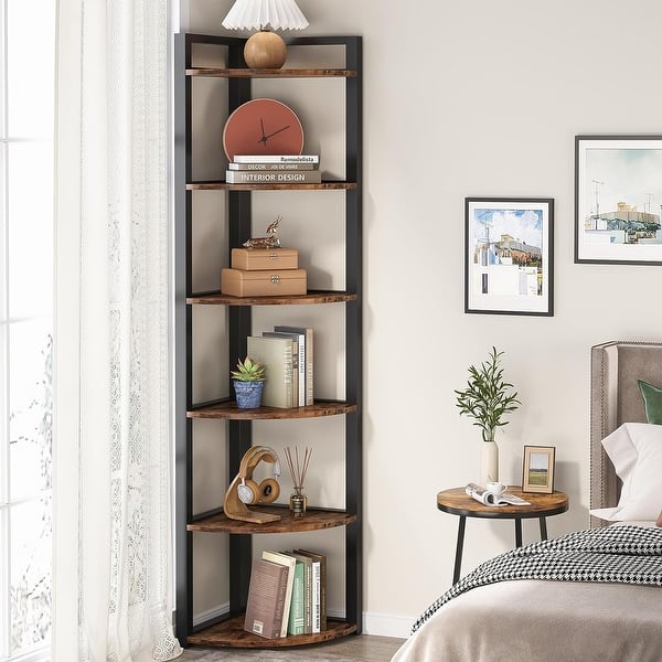 5 Tier Corner Shelves, Rustic Industrial Corner Bookshelf Bookcase - On ...