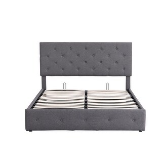 Queen Size Grey Platform Bed Storage Upholstered Bed with Fishbone ...